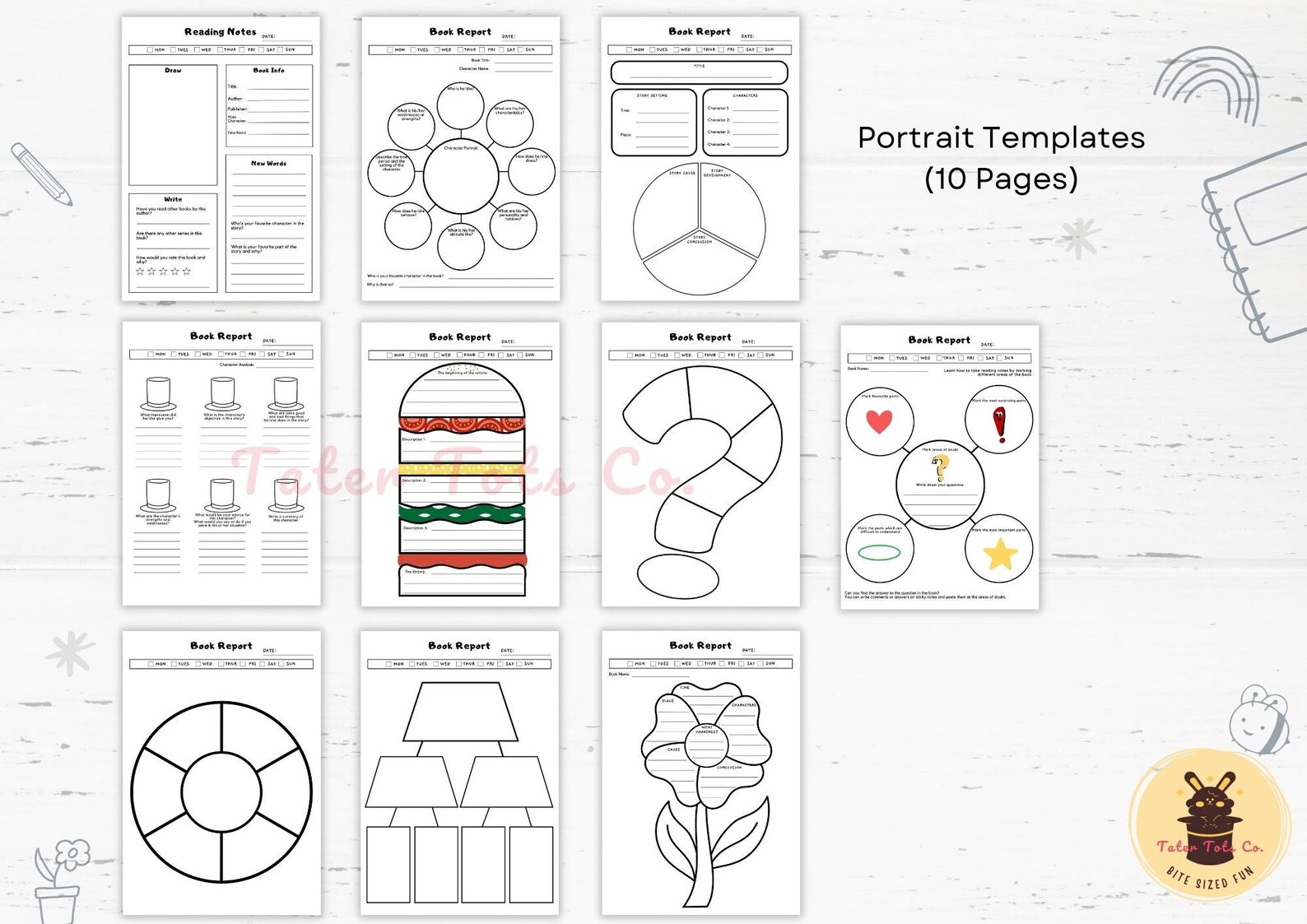 Book Report and Reading Note Graphic Organizer Templates Bundle ...