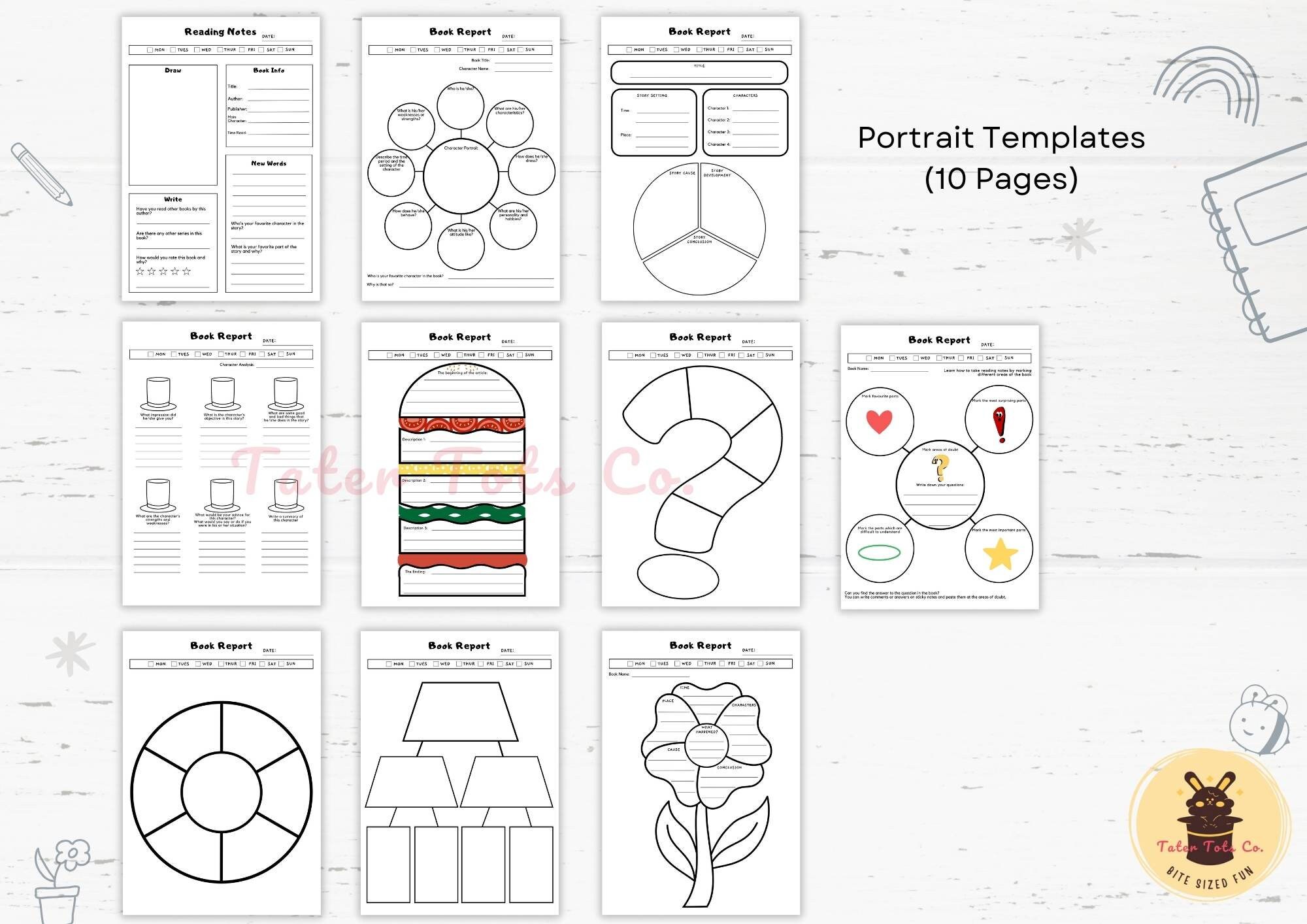 Book Report and Reading Note Graphic Organizer Templates Bundle ...