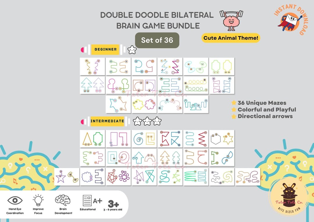 Double Doodle Bilateral Finger Mazes Cute Animal Theme Beginner and ...