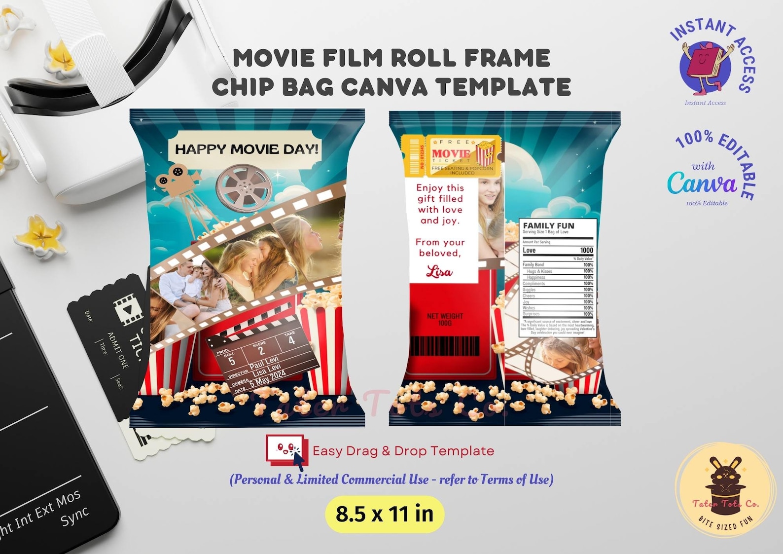 Family Movie Night Photo Collage Frame Cinema Popcorn Background Chip ...