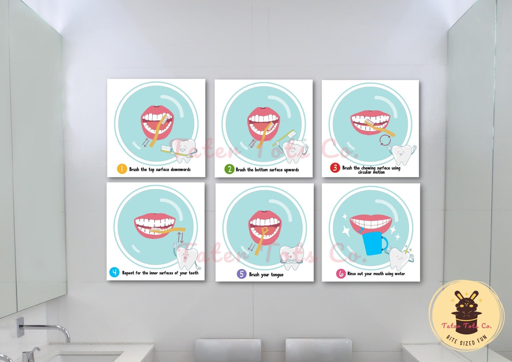6-step Simple Brush Teeth Sign for Preschool Daycare Toilet Training ...