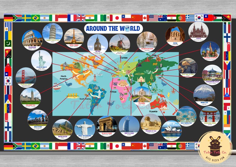 Travel Around and Explore the World Engaging Landmarks Bulletin Board ...