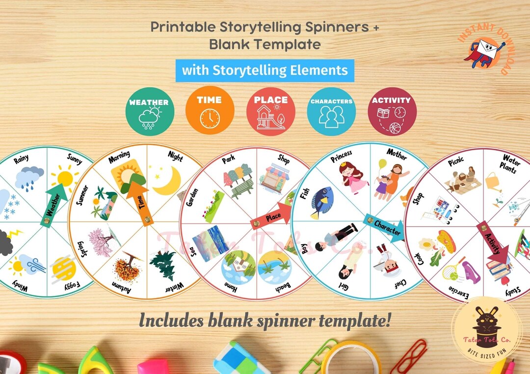 Printable Storytelling Set With 5 Spinners and Story Sequencing ...