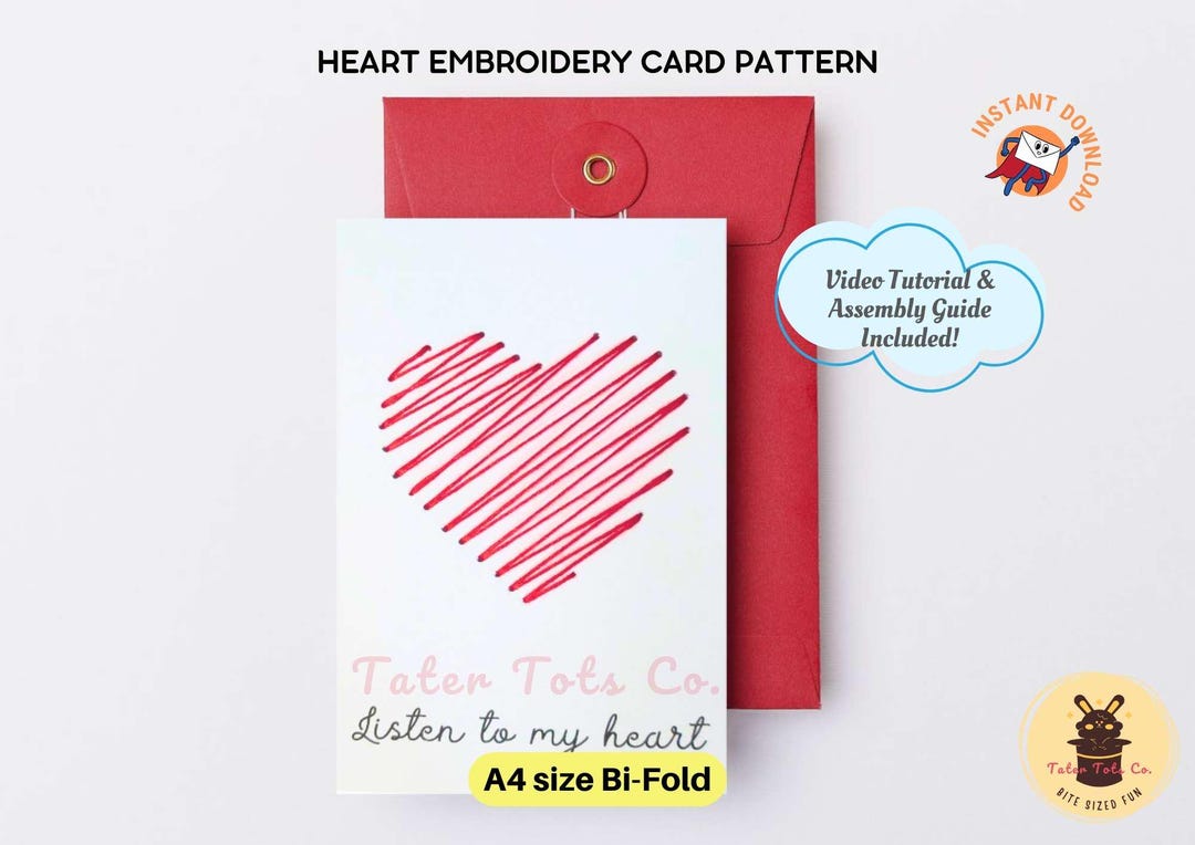 Heart Zig-zag Embroidery Pattern | Hand Stitched Card-making Template ...