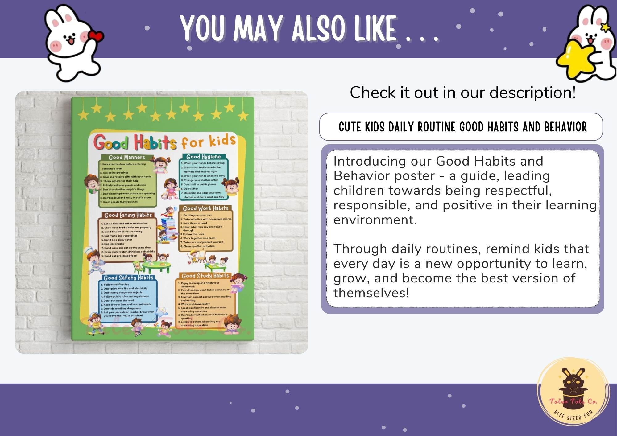 Good Habits Kids Daily Routine and Reminder Poster With Positive Self ...