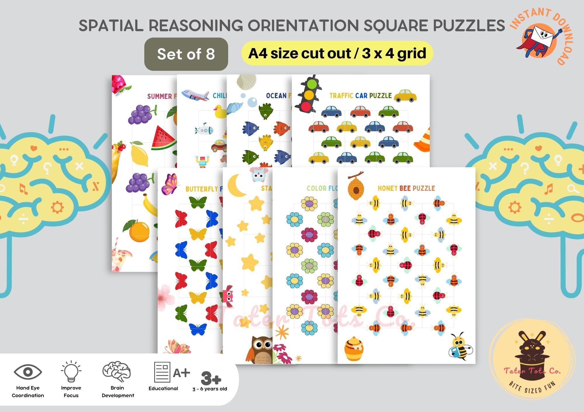 Printable 3x4 Square Grid Puzzle Patterns - Set of 8 Bundle | Brain ...