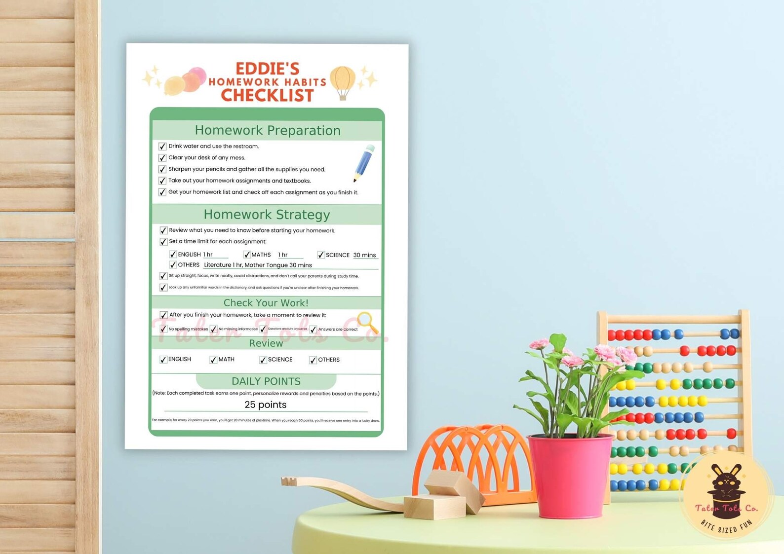 Personalized Editable Homework Habits Checklist Preparation, Strategy ...