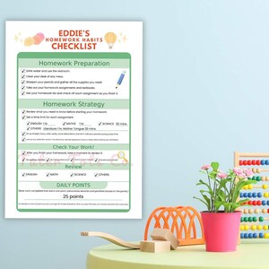 Personalized Editable Homework Habits Checklist Preparation, Strategy ...