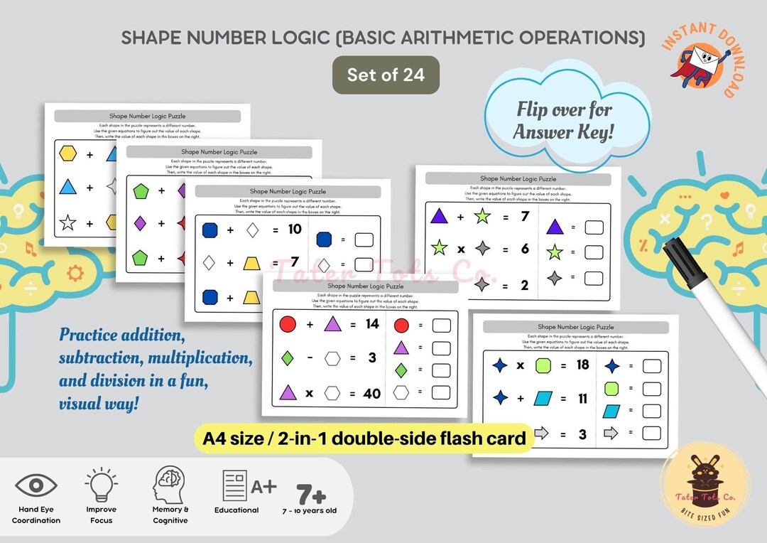 Printable Shape Number Logic Puzzle Cards – Problem Solving Basic ...