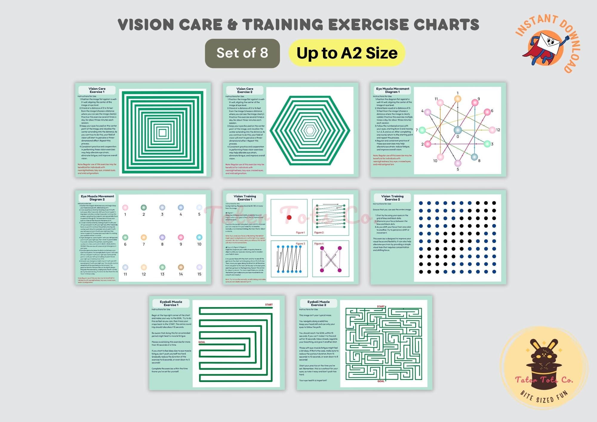 Visual Health Training Charts Vision Care Guide to Eye Exercises and ...