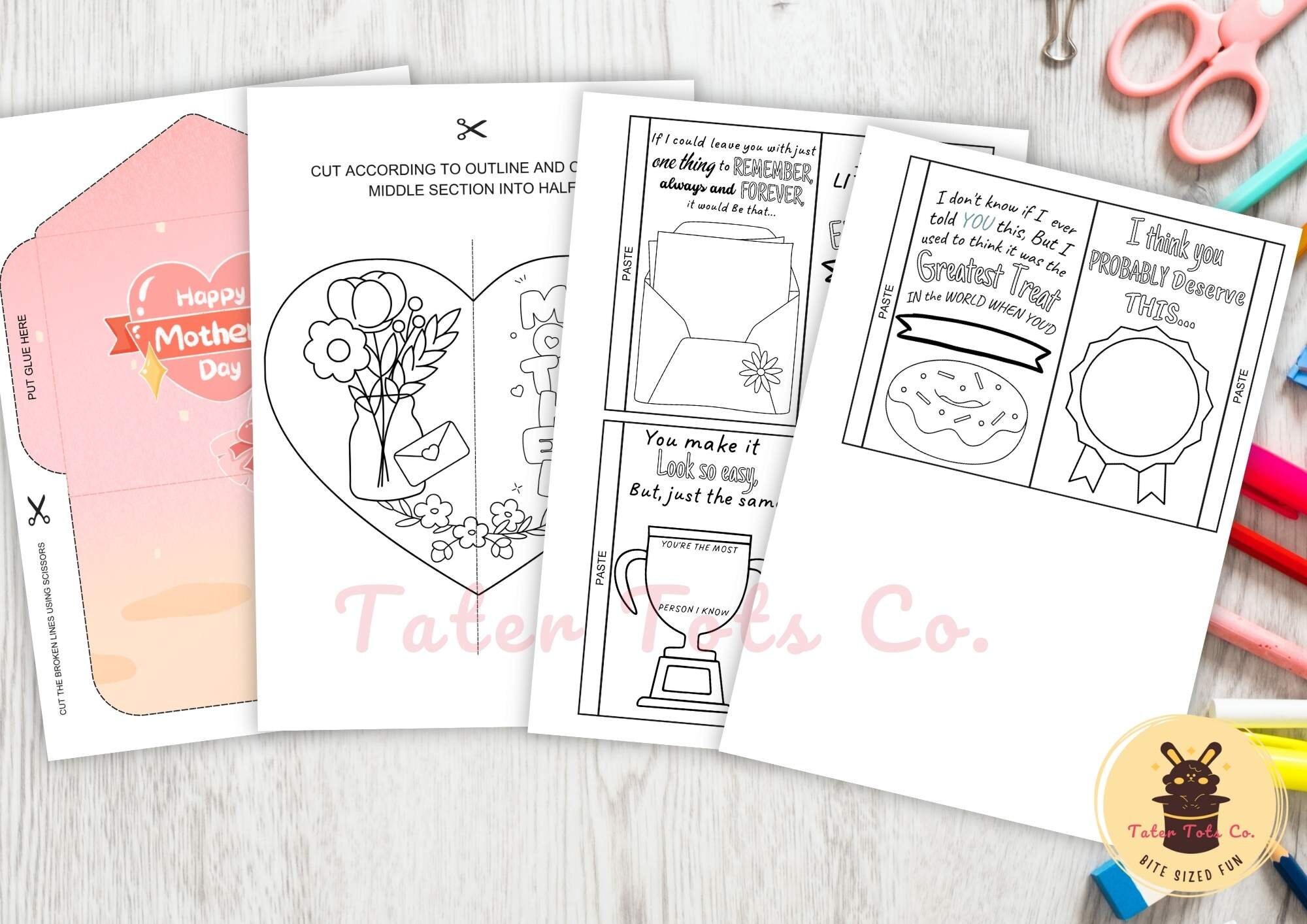 Printable Mothers Day Story Prompts Foldable Gift Card Coloring Easy ...