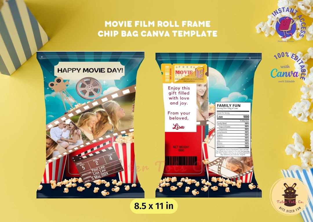 Family Movie Night Photo Collage Frame Cinema Popcorn Background Chip ...