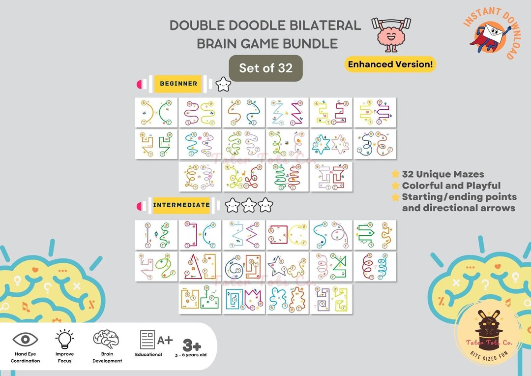 Double Doodle Bilateral Finger Mazes, Colorful and Cute Theme Beginner ...