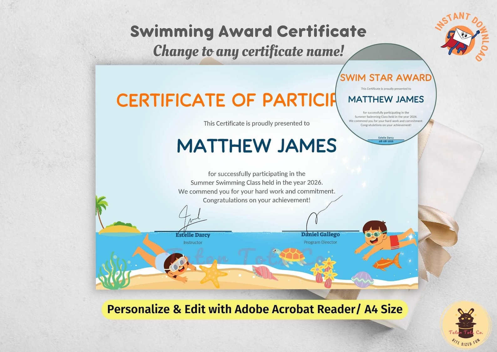 Swimming Award Completion Certificate, Skill Achievements, Safety ...