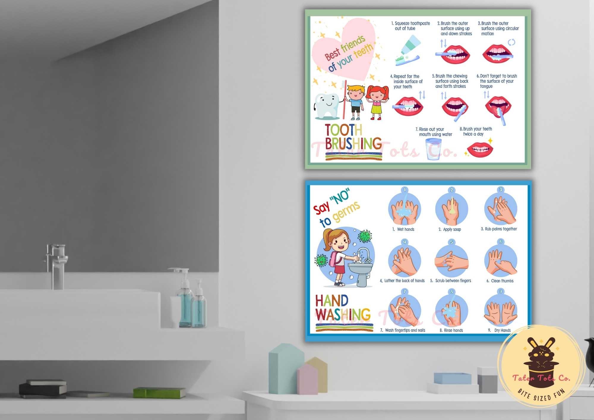 Brushing Teeth Poster Dental Hygiene Educational Poster, Toddler ...