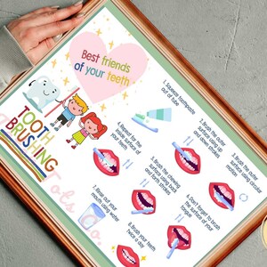 Brushing Teeth Poster Dental Hygiene Educational Poster, Toddler ...