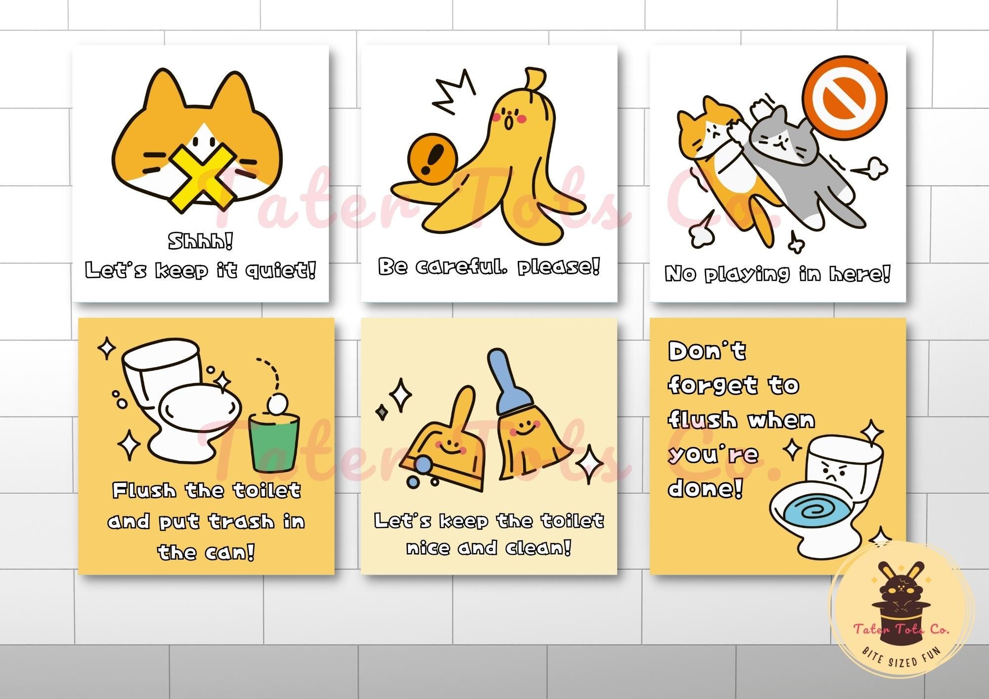 Essential Toilet Signs for Preschoolers Set of 6 | Cute Hand Drawn ...