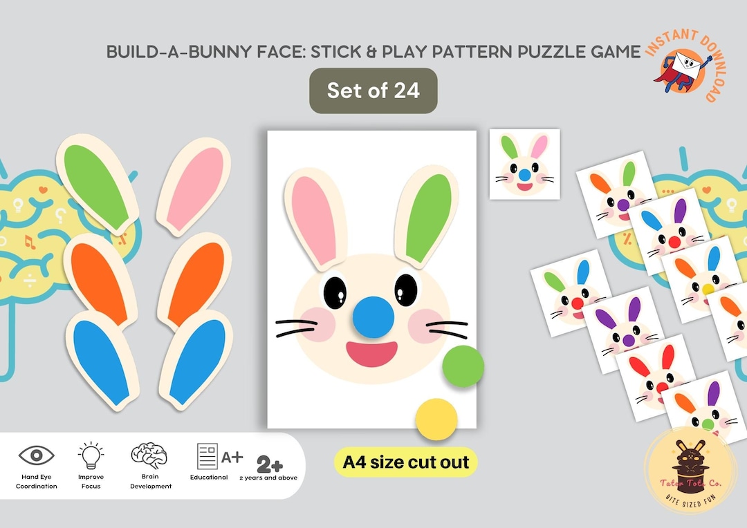 Build-a-bunny Face: Stick & Play Pattern Fun - Educational Preschool ...