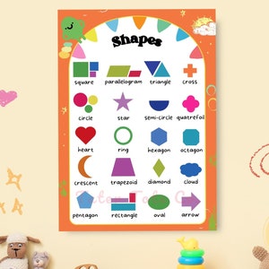 Preschool 2D Geometric and Cute 3D Shapes Educational Posters for ...