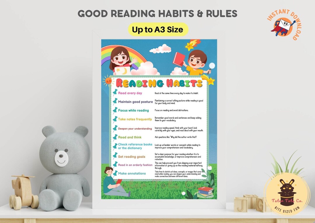 Good Reading Habits Poster for Kids Encourage Healthy and Good Behavior ...