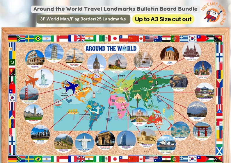 Travel Around and Explore the World Engaging Landmarks Bulletin Board ...