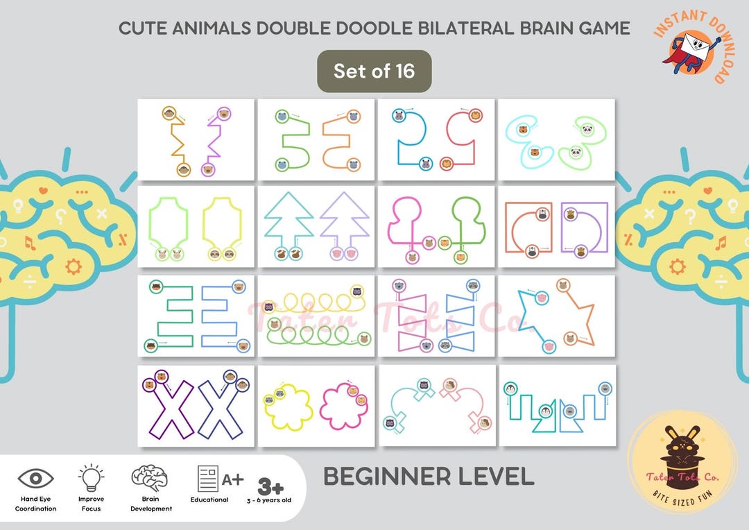 Double Doodle Bilateral Finger Mazes - Cute Animal Theme Beginner Level ...