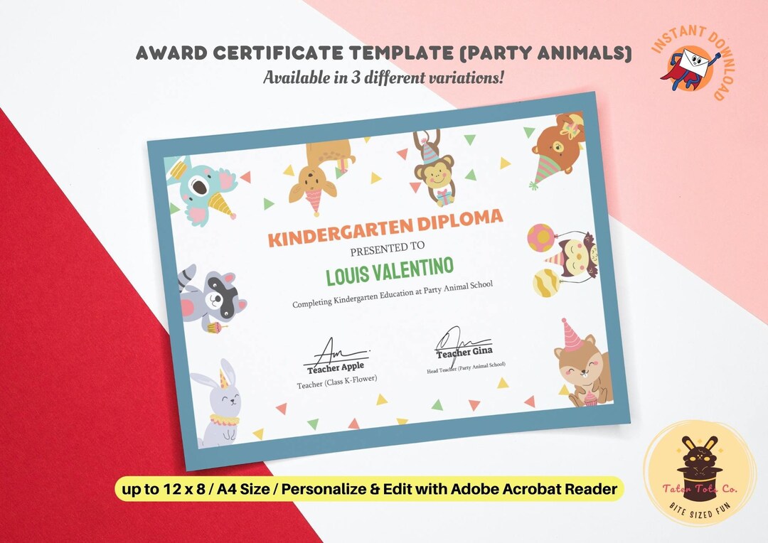 Preschool Graduation Diploma Template and Forest Animals Birthday Party ...