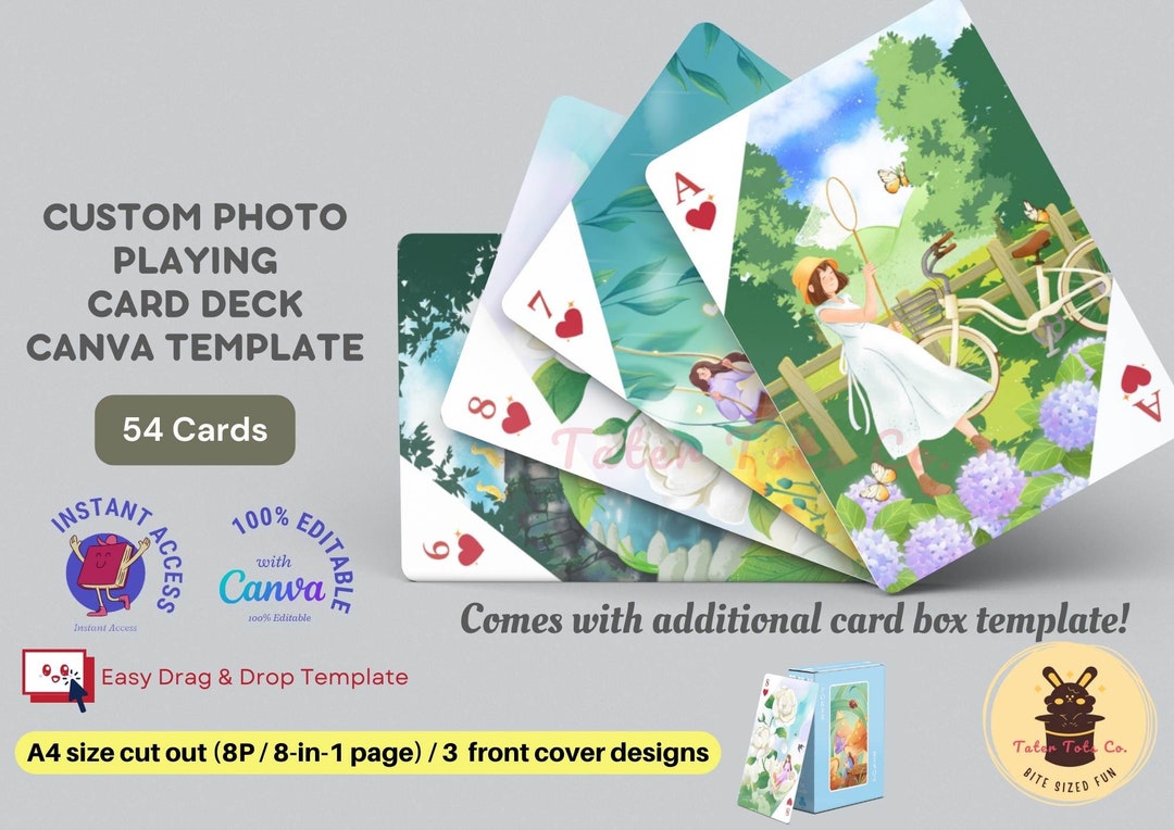 Custom Photo Playing Standard Deck Cards With Box Template and Easy ...
