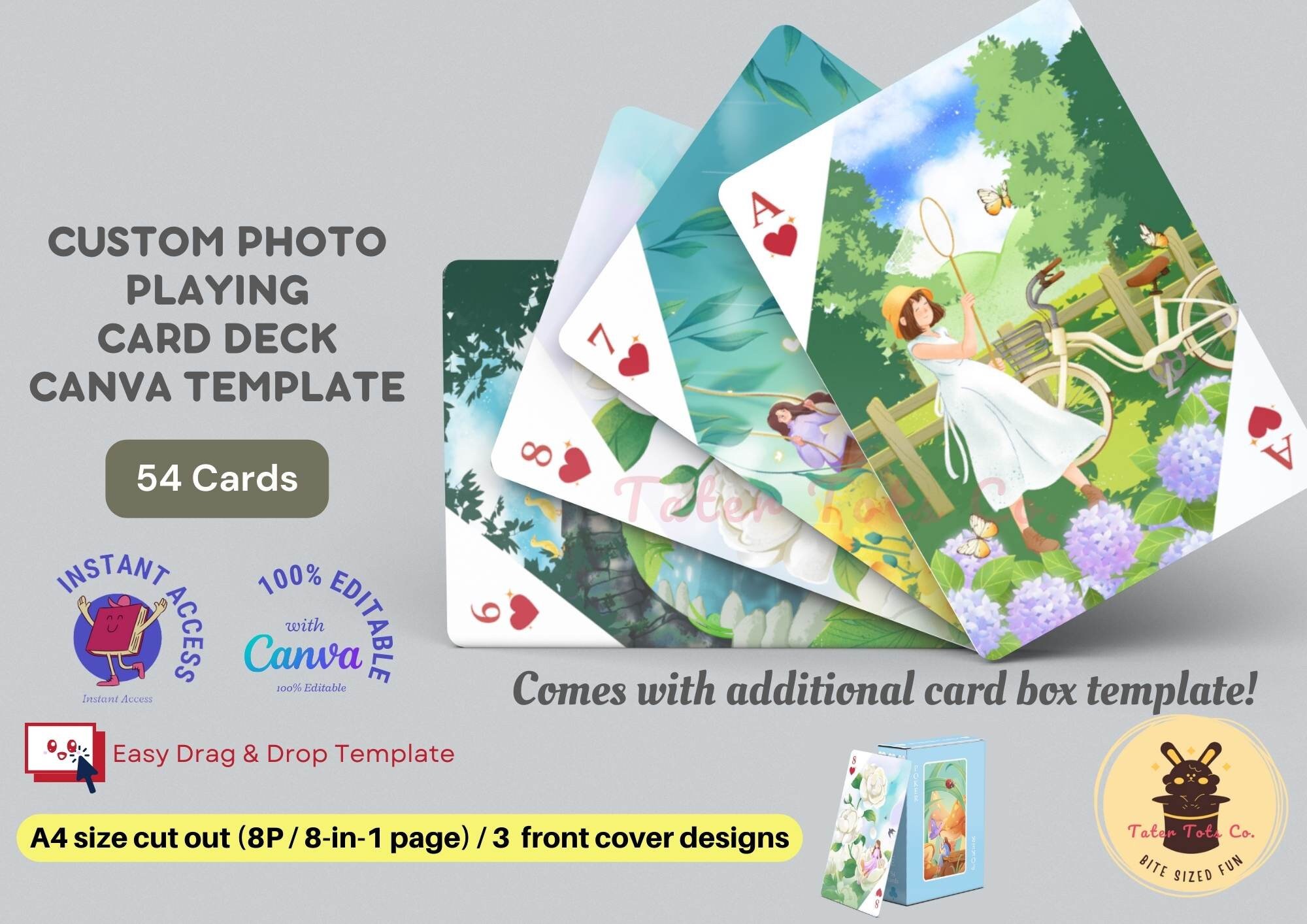 Custom Photo Playing Standard Deck Cards With Box Template and Easy ...