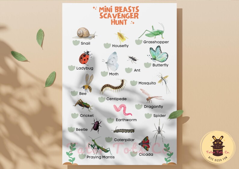 Watercolor Insect Bug Mini Beasts Garden Scavenger Hunt Checklist ...