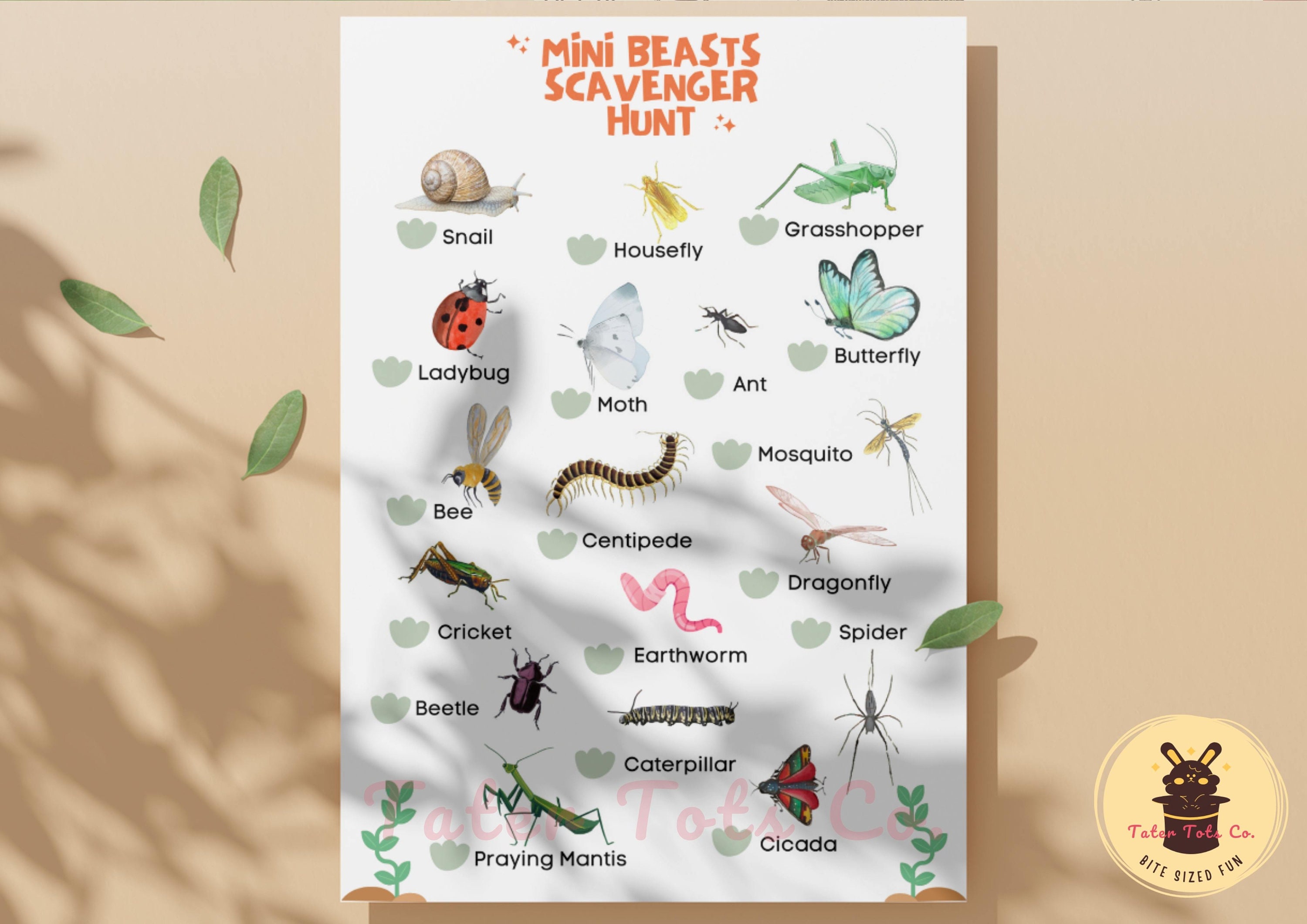 Watercolor Insect Bug Mini Beasts Garden Scavenger Hunt Checklist ...