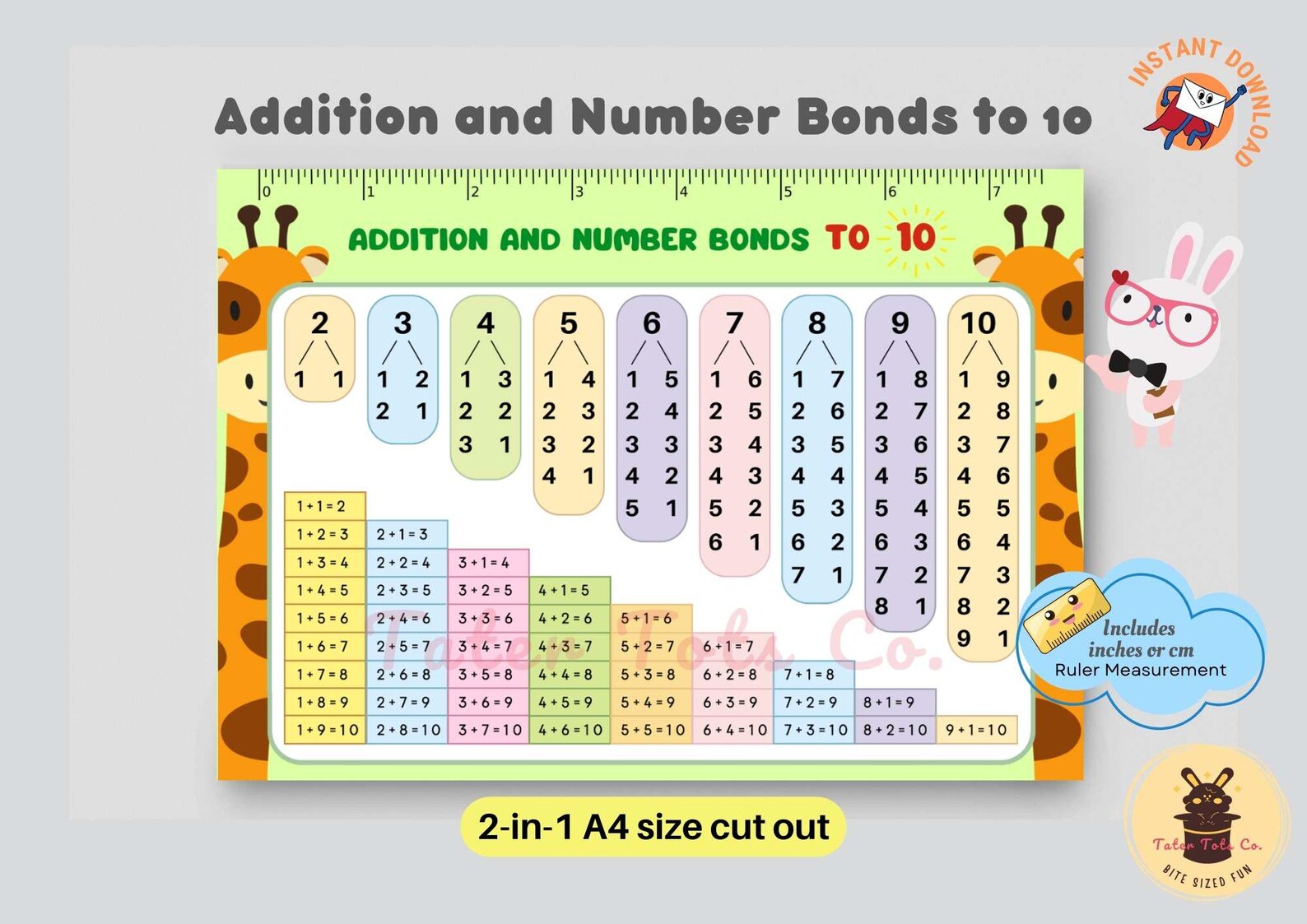 Number Bonds and Addition to 10 Flashcards With Measurement Ruler ...