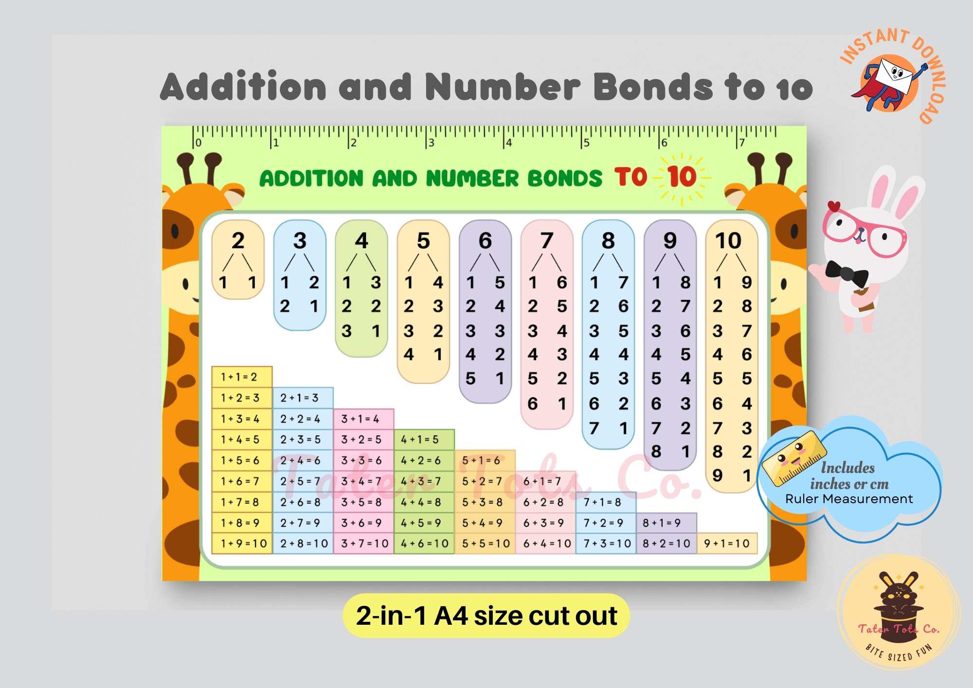 Number Bonds and Addition to 10 Flashcards With Measurement Ruler ...
