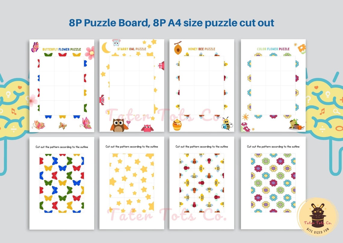 Printable 3x4 Square Grid Puzzle Patterns - Set of 8 Bundle | Brain ...