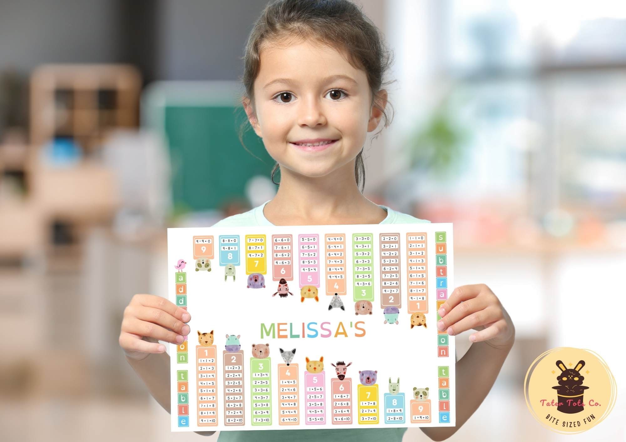 Watercolor Animal Faces Add Subtract Operations Mathematics Number ...