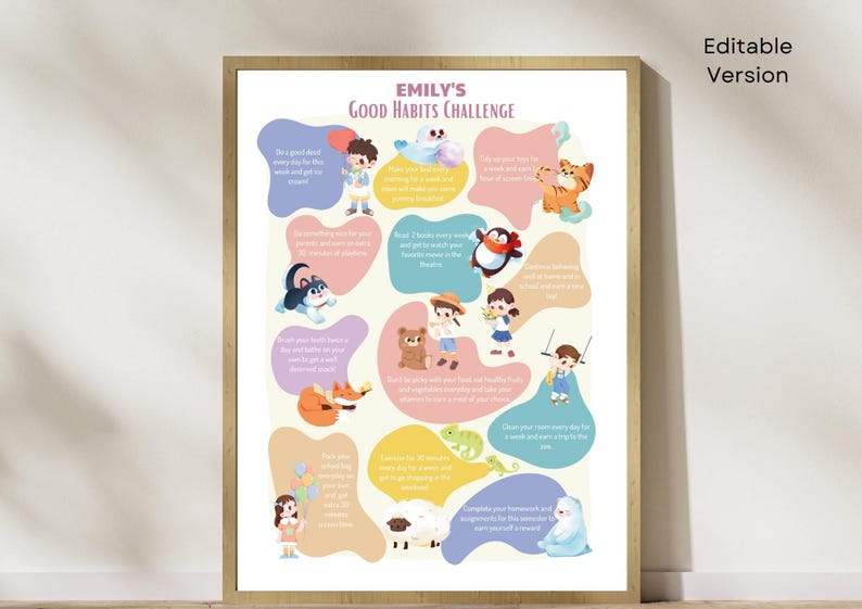 Personalized Editable Kids' Good Habit Motivational Challenge Poster ...