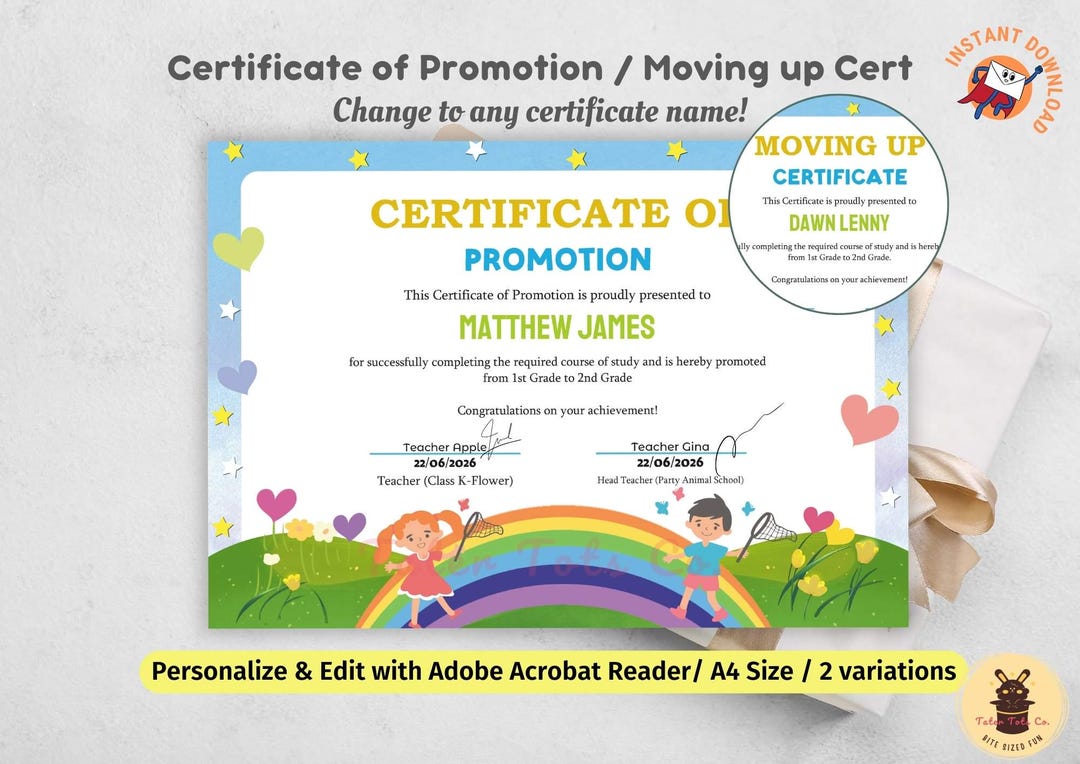 Editable Certificate of Promotion: Elementary School Graduation Award ...