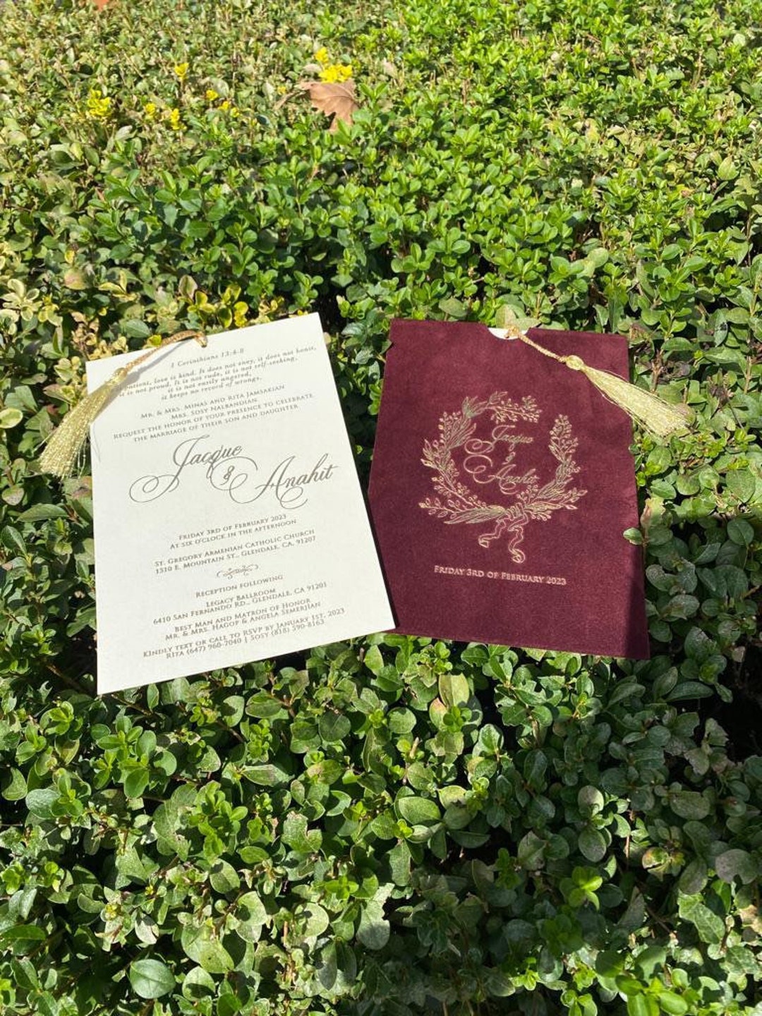 Wedding Invitation Burgundy Red Velvet Envelope and Acrylic - Etsy