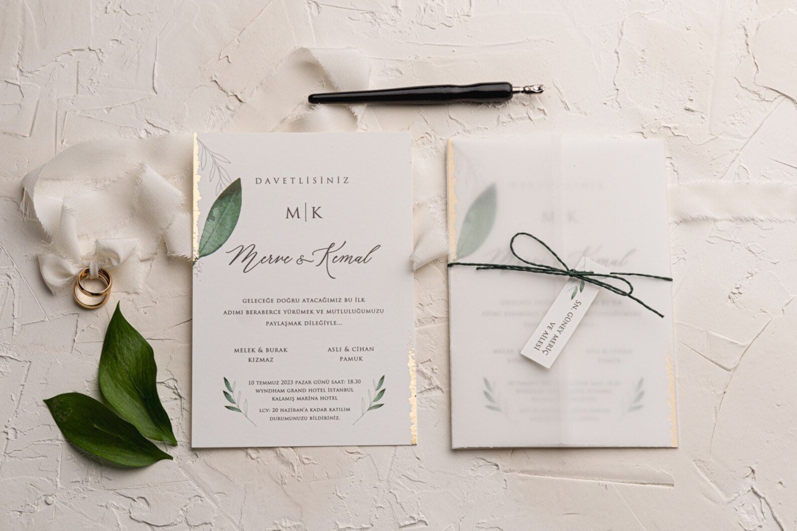 Leaf Detailed Invitation Simple Wedding Invitation - Etsy