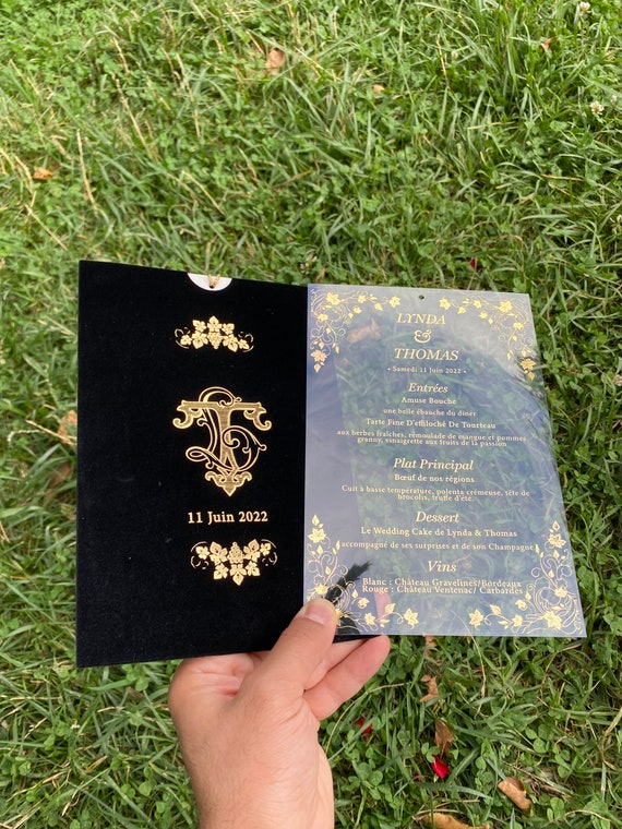 Black Velvet Envelope and Acrylic Wedding Invitation Luxury - Etsy