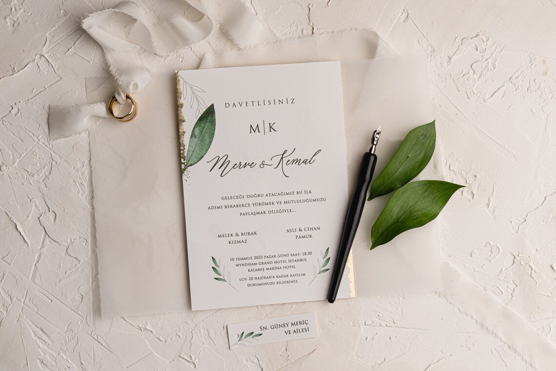 Leaf Detailed Invitation Simple Wedding Invitation - Etsy