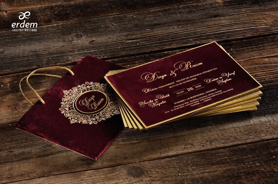 Wedding Invitation. Luxury Red Velvet Invitation With Bag - Etsy