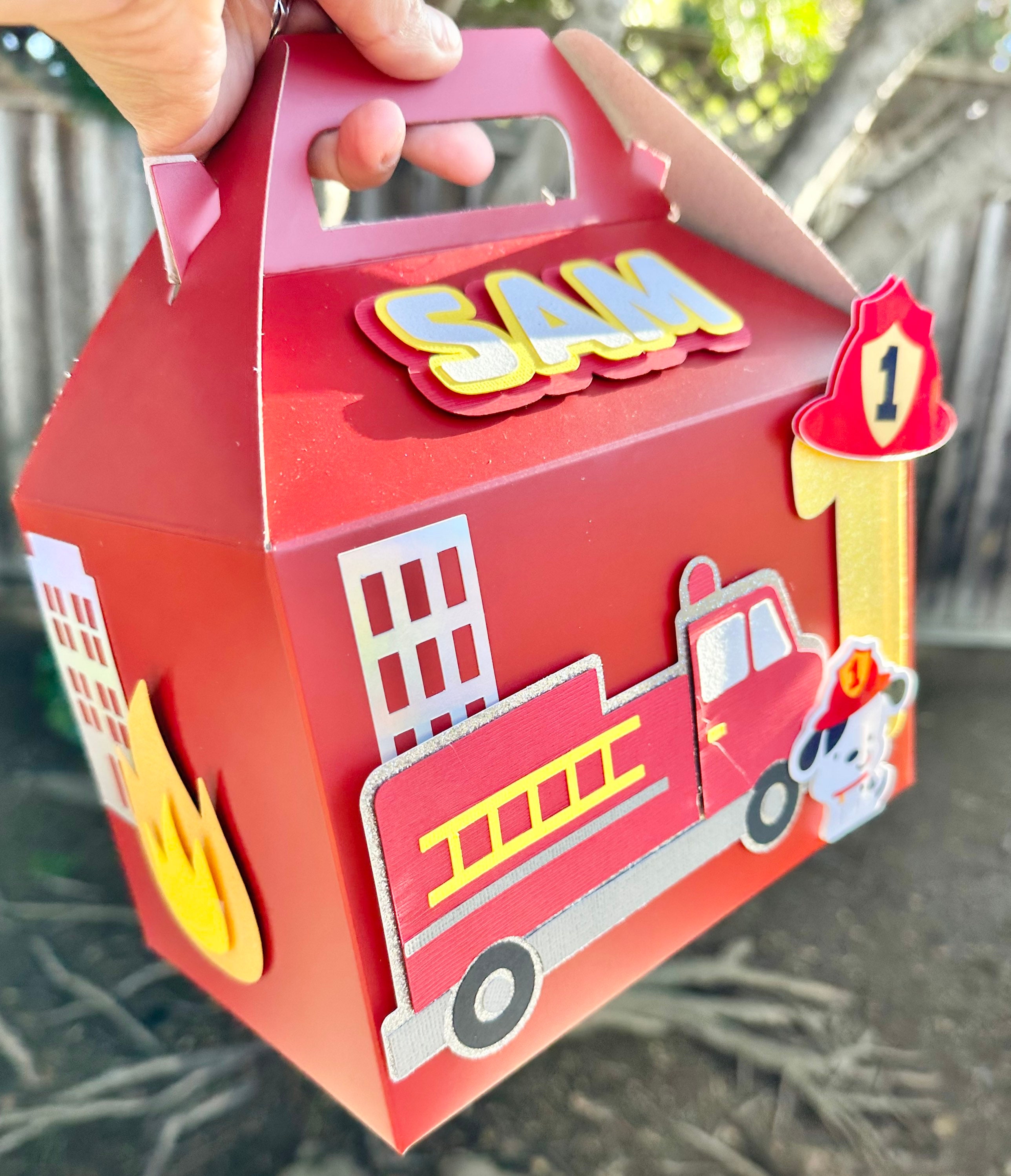 Firetruck Firefighter Red Personalized Goodie Box. Party Favor for Kids ...