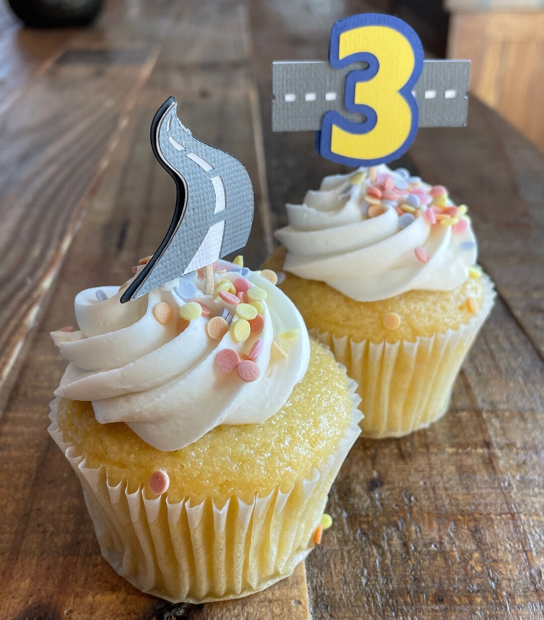 Personalized Birthday Car in Road Cupcake Toppers. 6 Pieces of Handmade ...