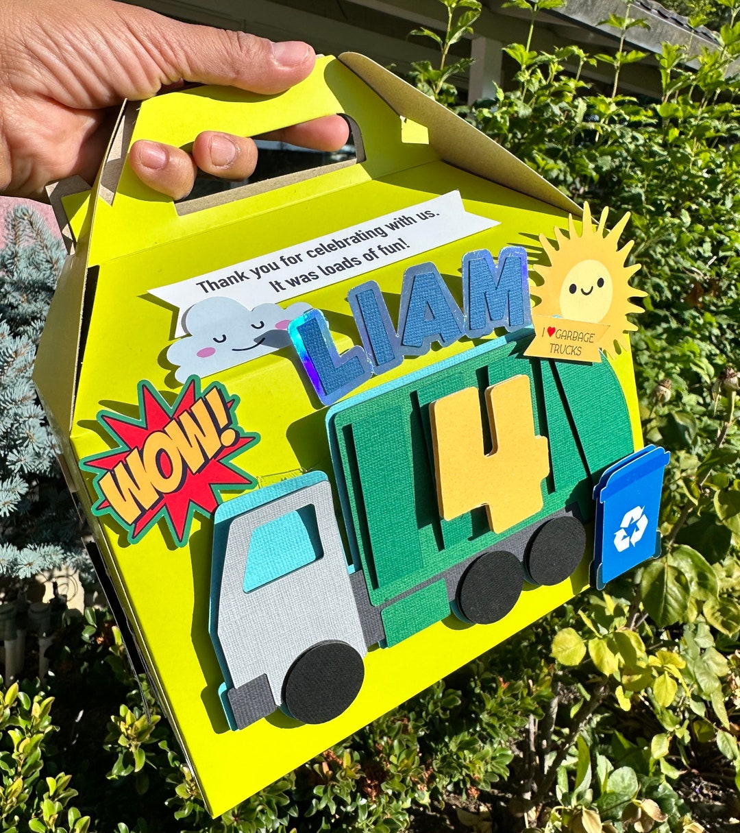 Garbage Truck Vehicles Personalized Green Goodie Box With Name and Age ...