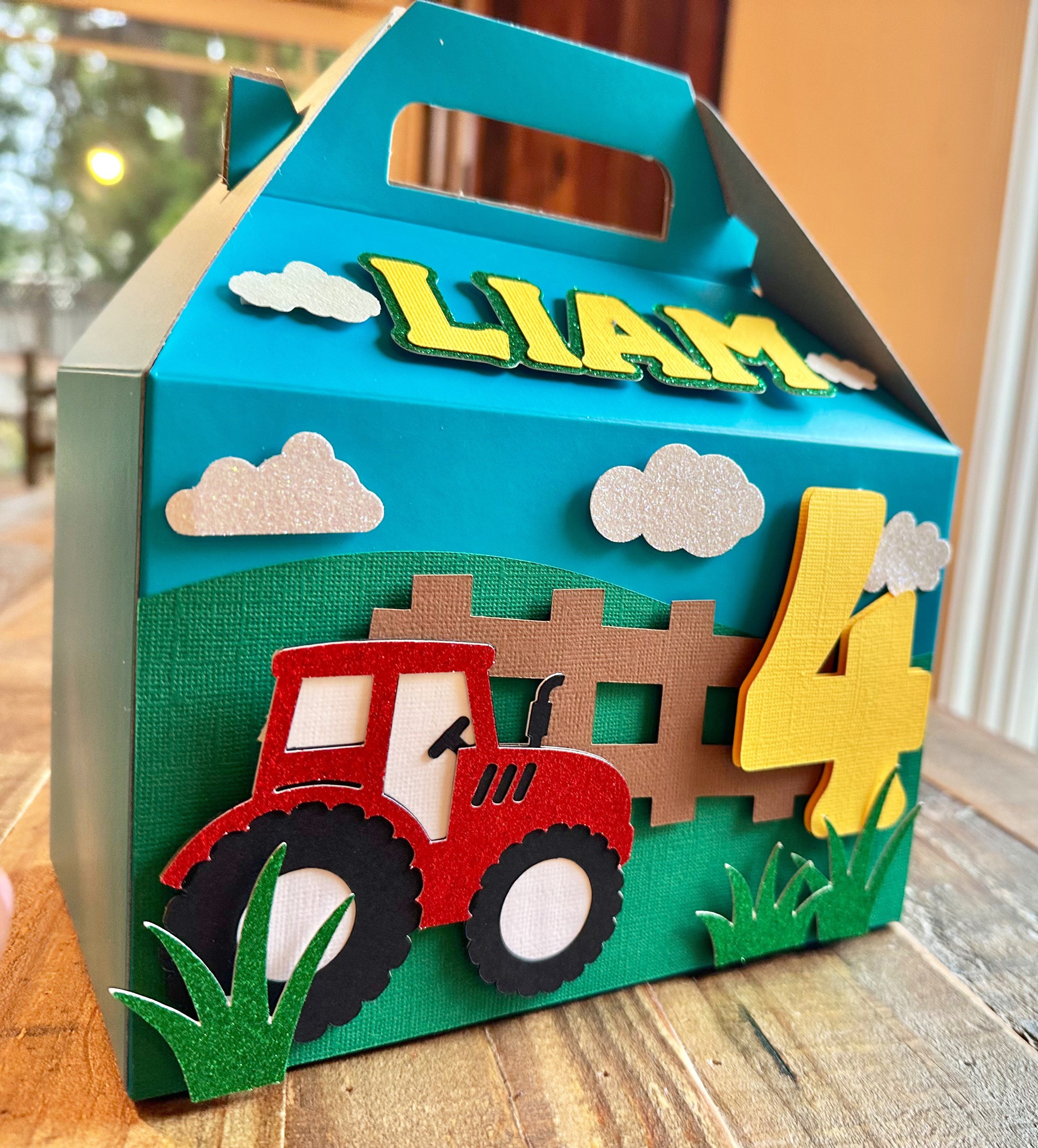 Tractor Farm Party Goodie Box: Personalized Gable Favor Boxes - Set of ...