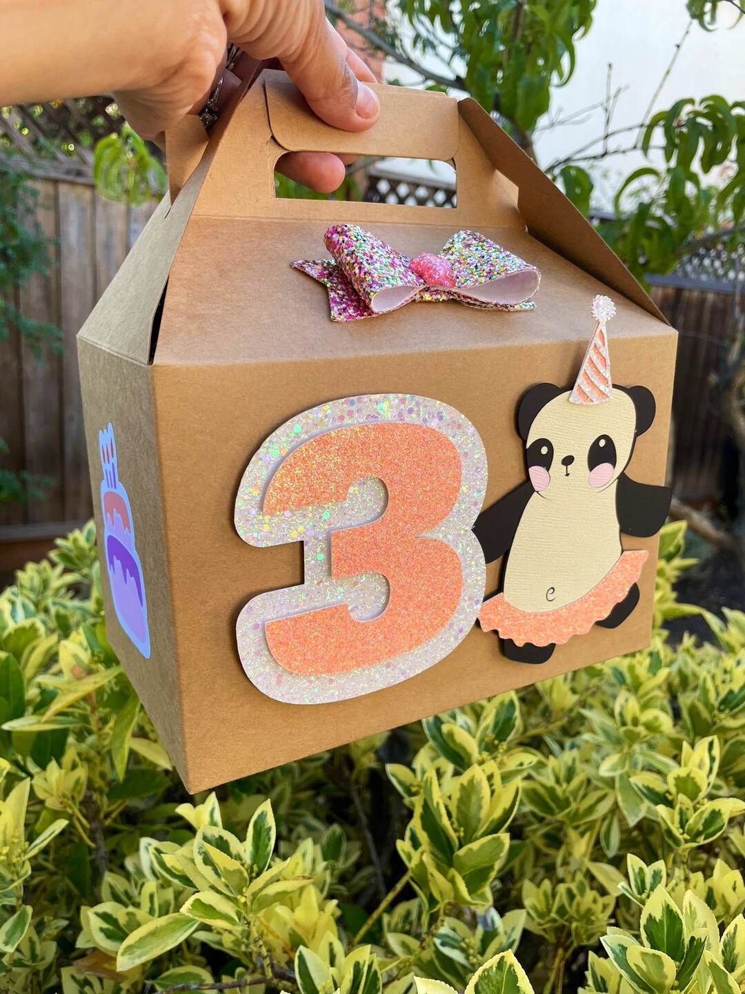 Panda Birthday Party Favor Box: Personalized Goodie Box, Glitter Bow ...