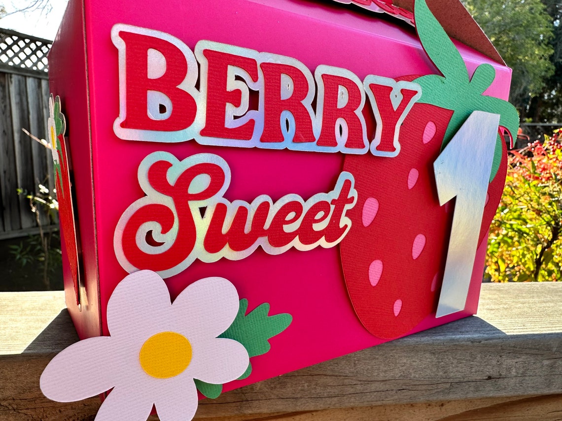 Strawberry Party Favor Box: Personalized Goodie Box, Hot Pink Gable ...