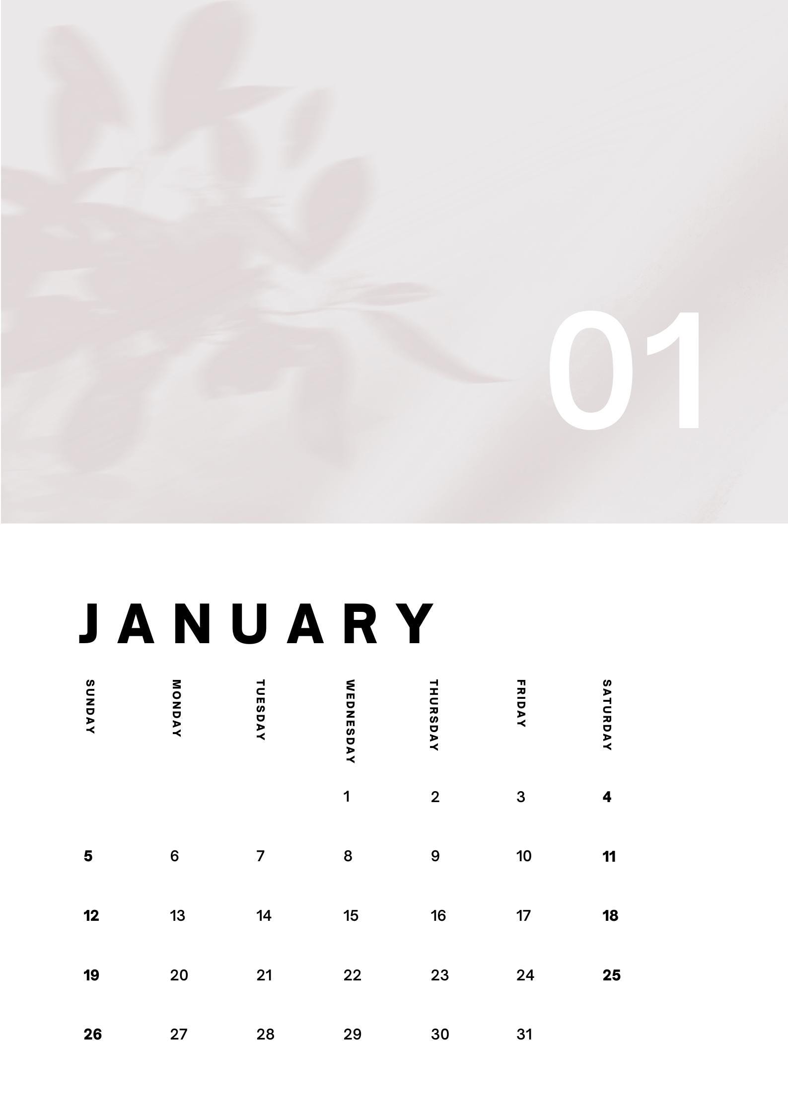 2025 Printable Wall Calendar English, Sunday Start, Aesthetic, PDF ...