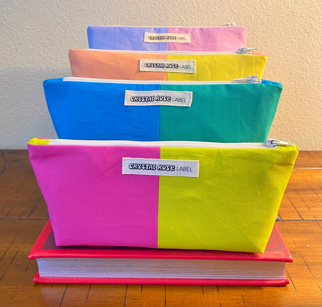 Color Block Bright Neon Pencil Cases Desk Accessories Writing Tools ...